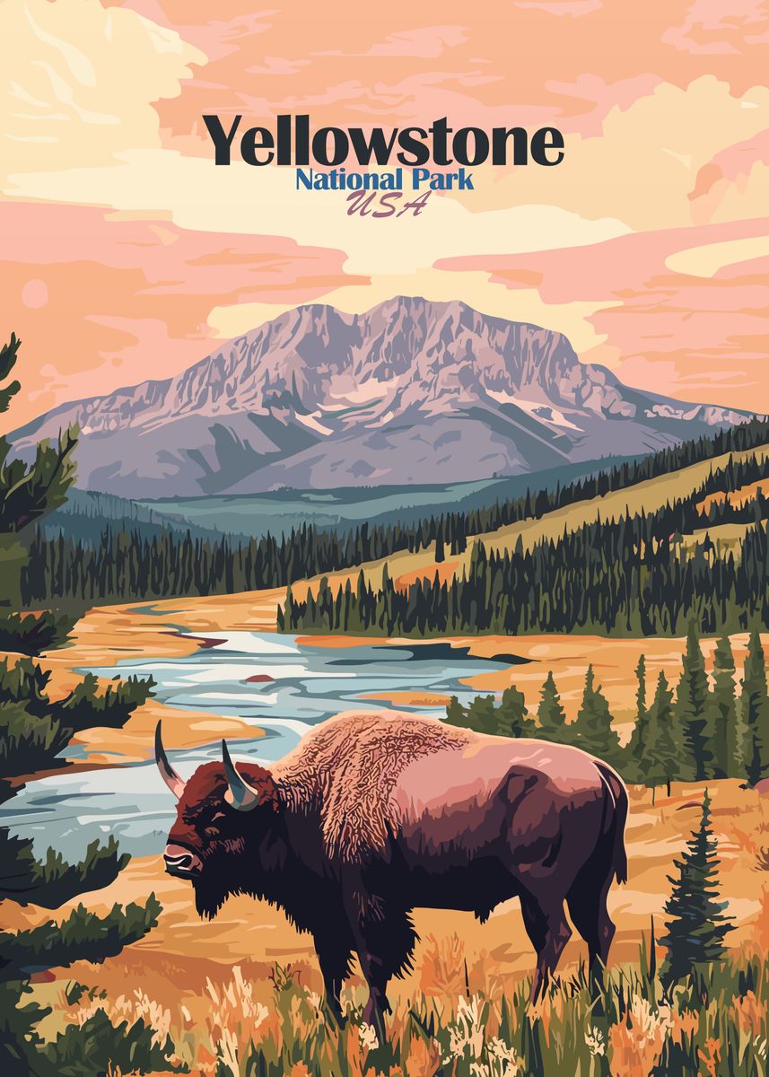 'Yellowstone National Park Poster' Poster, picture, metal print, paint ...