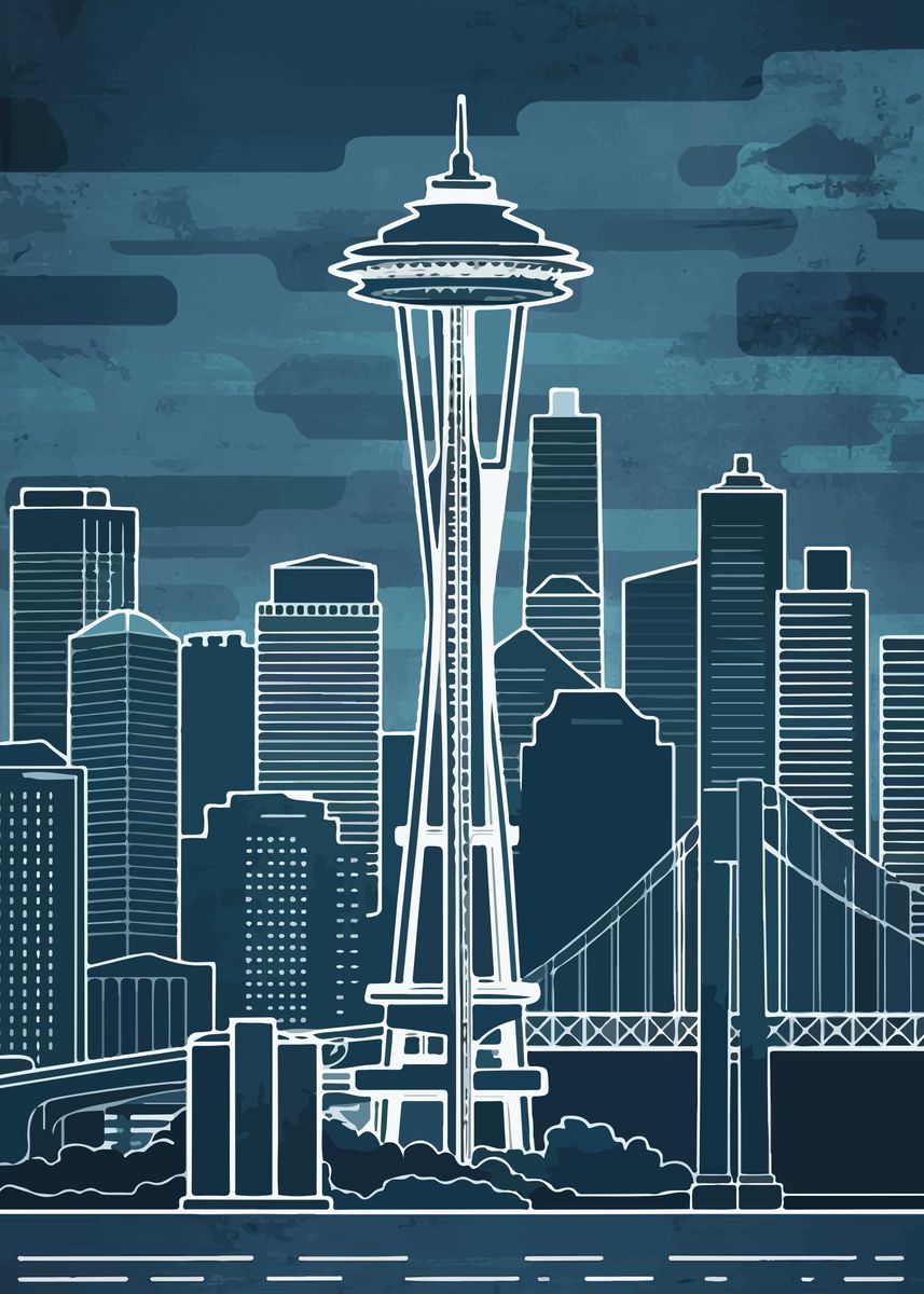 'Seattle Skyline' Poster, picture, metal print, paint by StonebridgeArt ...