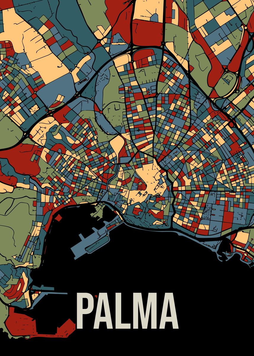 'Palma De Mallorca Spain City Map' Poster, picture, metal print, paint ...