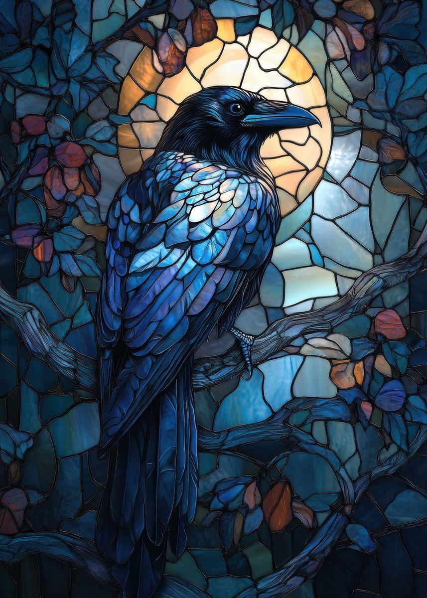 'Raven Stained Glass' Poster, picture, metal print, paint by | Displate