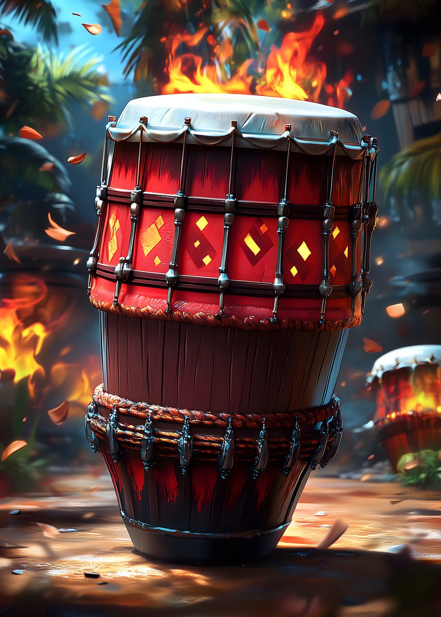 'Flaming Tribal Drum' Poster, picture, metal print, paint by Veda ...