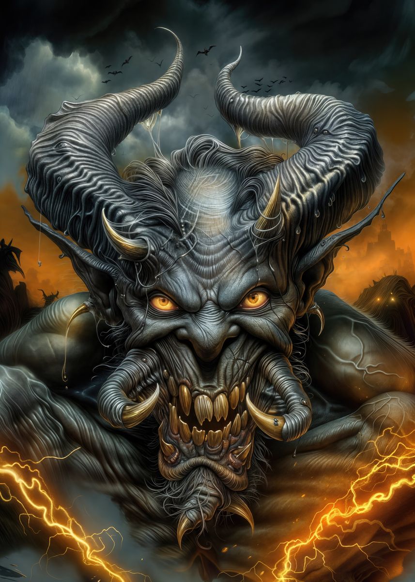 'Demon with Horns' Poster, picture, metal print, paint by Tooples Art ...