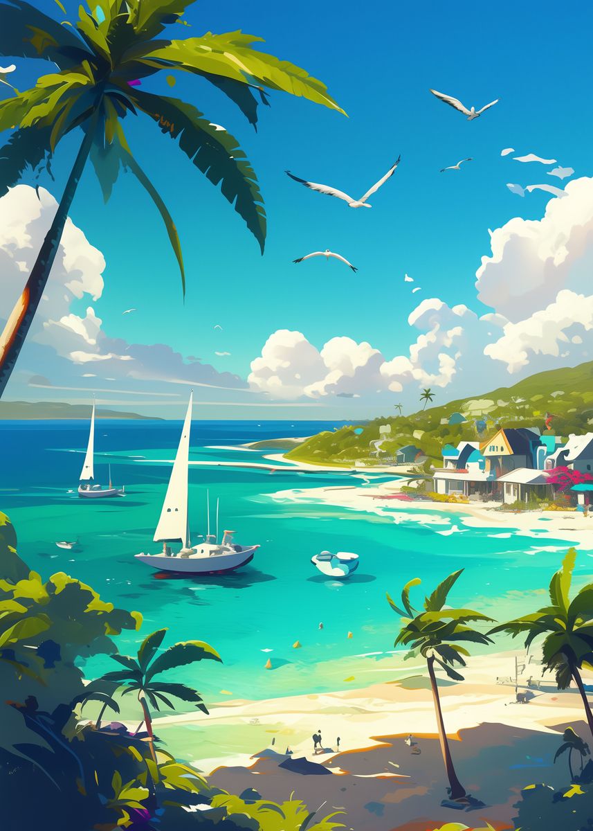 'Tropical Island Paradise' Poster, picture, metal print, paint by Luna ...