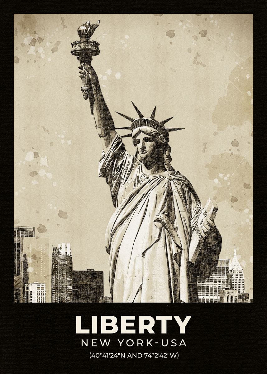 'Statue of Liberty Vintage Poster' Poster, picture, metal print, paint ...
