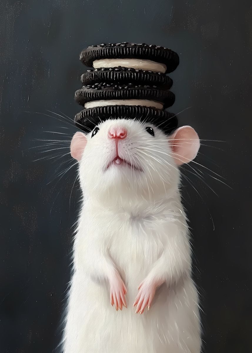 'Rat with Oreo Hat' Poster, picture, metal print, paint by Toko Diwan ...