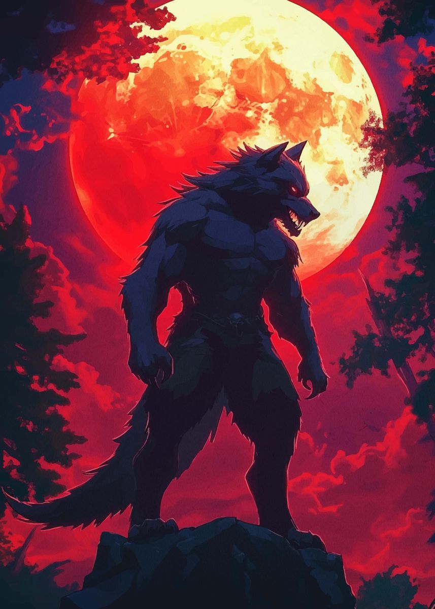 'Werewolf Under Blood Moon' Poster, picture, metal print, paint by ...
