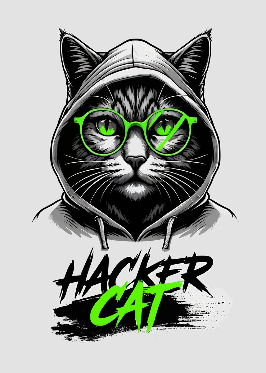 'Hacker Cat ' Poster, picture, metal print, paint by naka toya | Displate