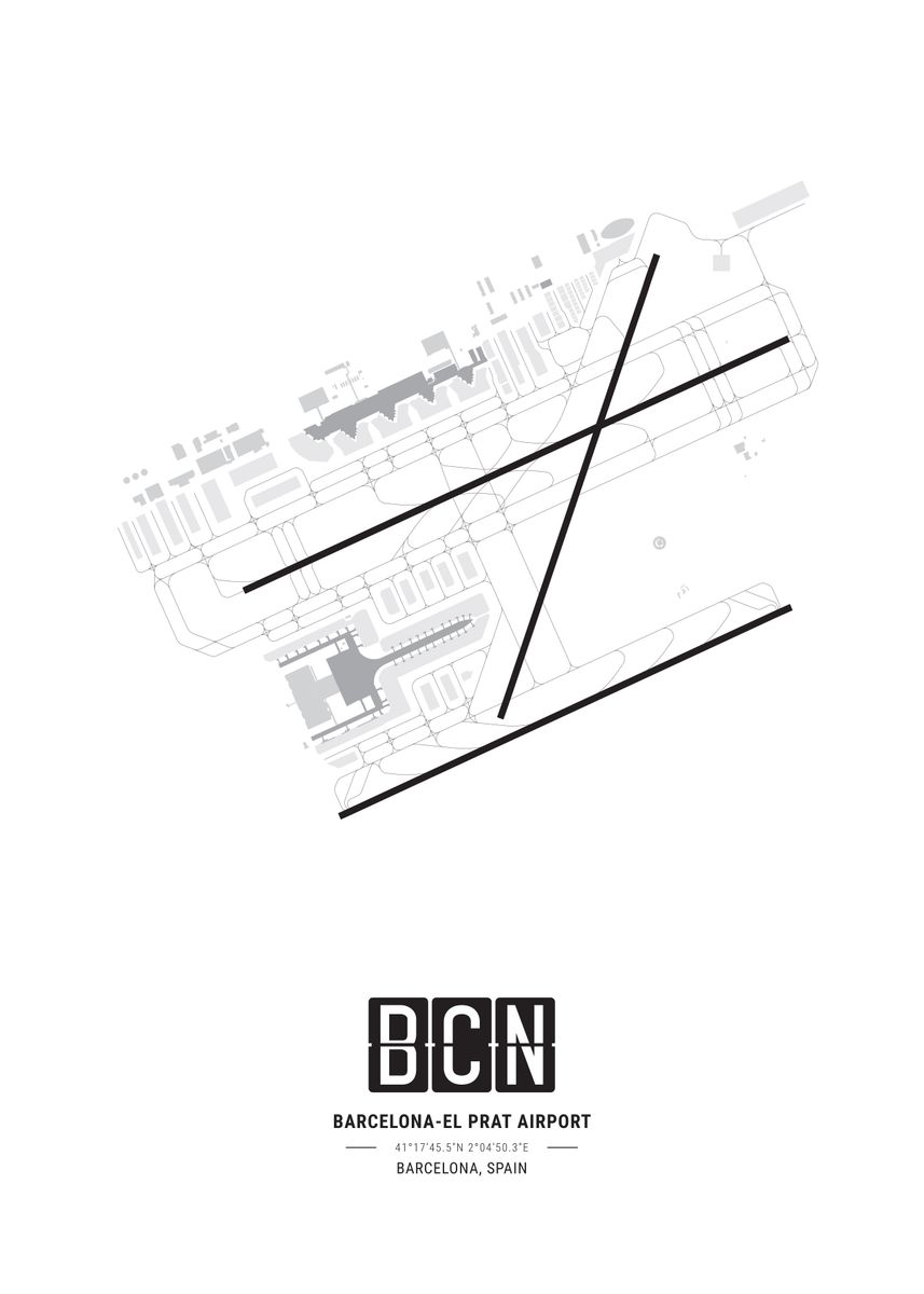 'Barcelona Airport Map' Poster, picture, metal print, paint by ...