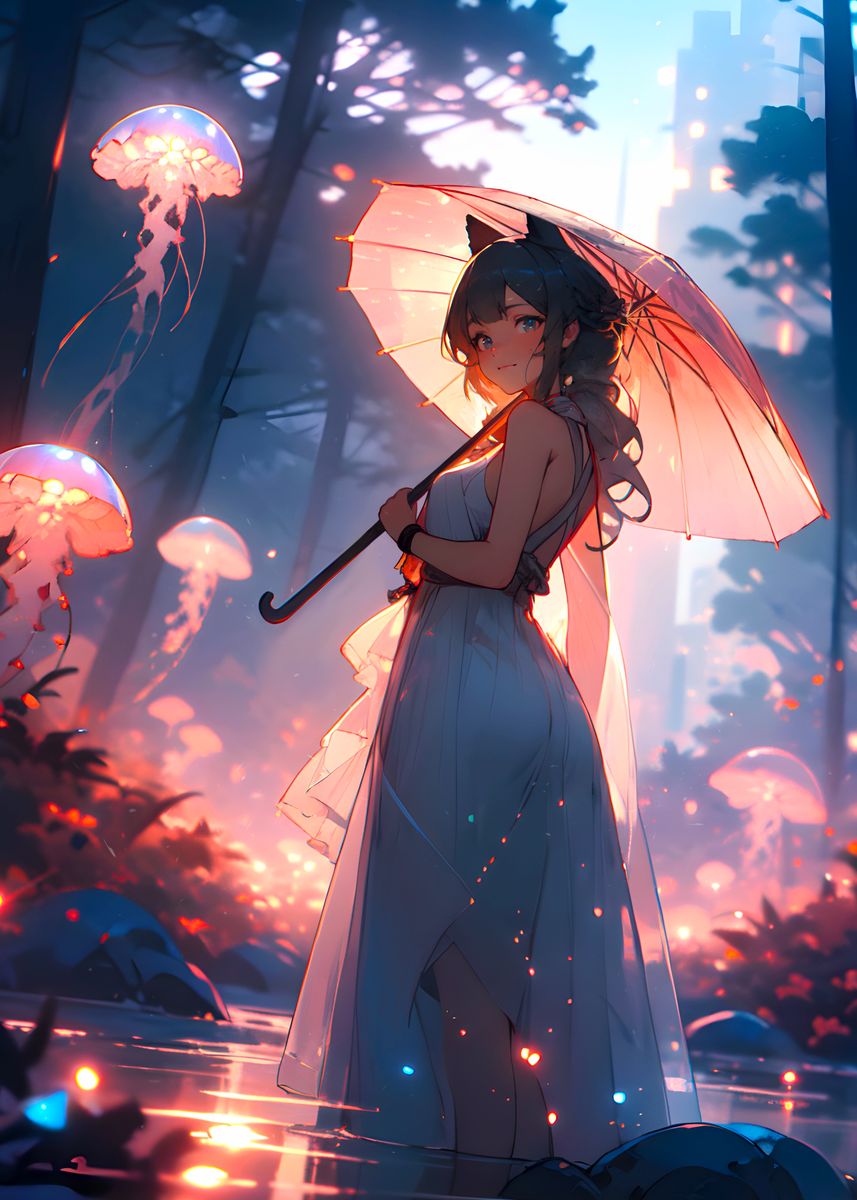 'Anime Girl Ethereal Pathways' Poster, picture, metal print, paint by ...