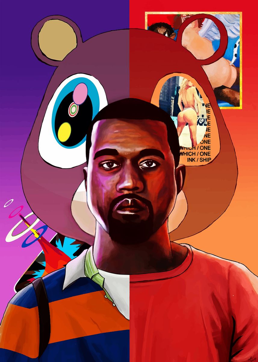 'Kanye West Bear Collage' Poster, picture, metal print, paint by ayu ...