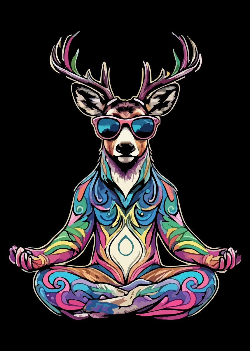 'Colorful Meditating Deer Yoga Pose' Poster, picture, metal print ...