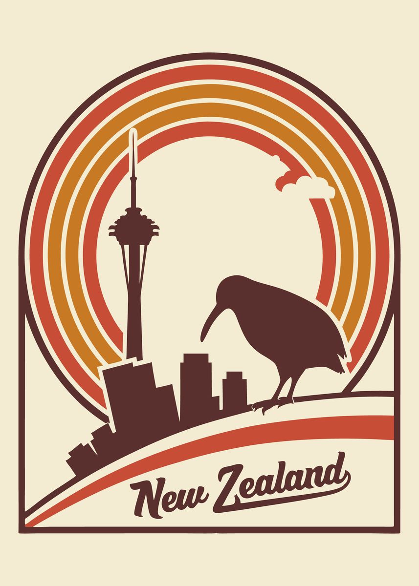 'New Zealand Retro Design' Poster, picture, metal print, paint by Nomis ...