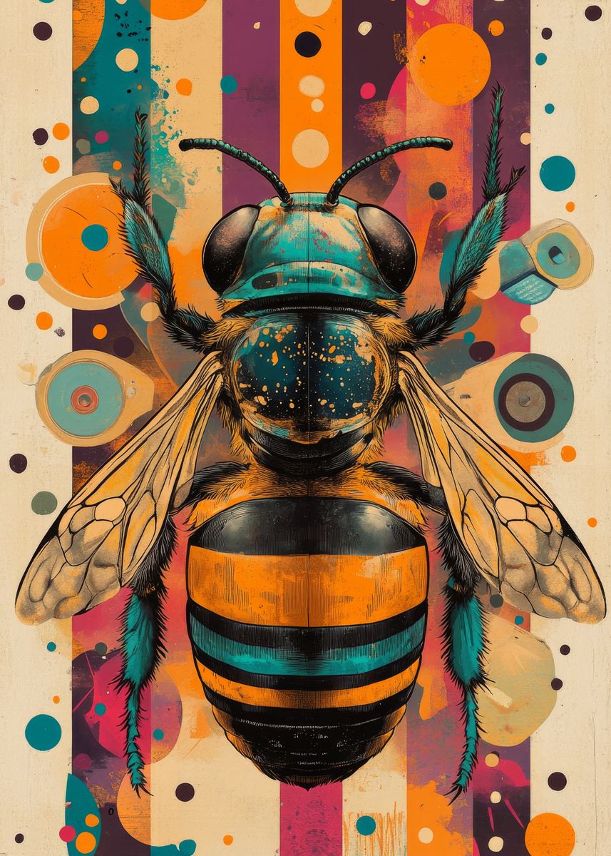 'Bee Abstract Art | Vibrant Bee Poster | Pop Art Style Insect Decor ...