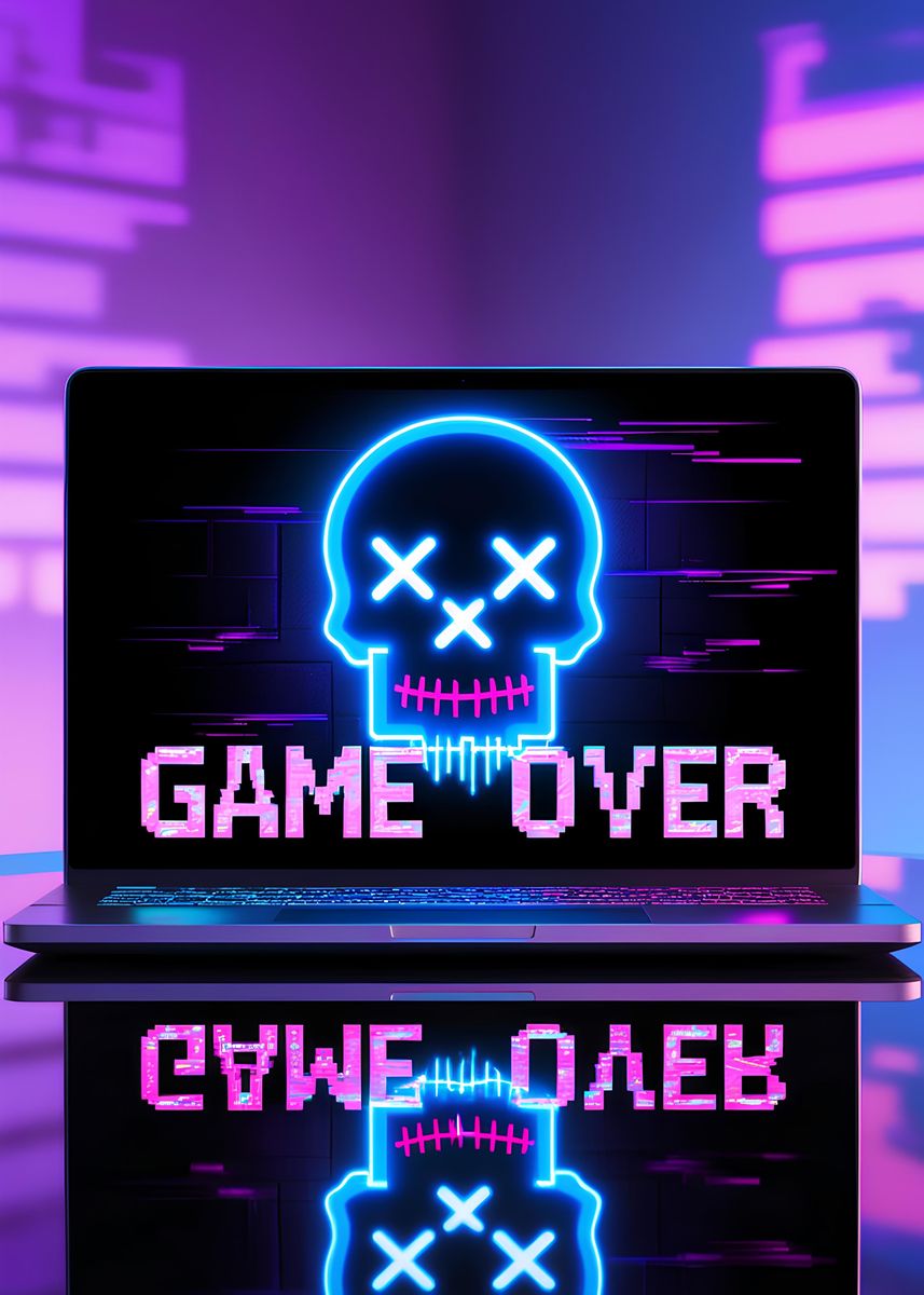 'Neon Skull Game Over' Poster, picture, metal print, paint by nanane ...