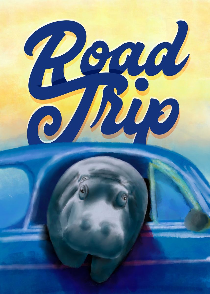 'Hippo Road Trip' Poster, picture, metal print, paint by | Displate