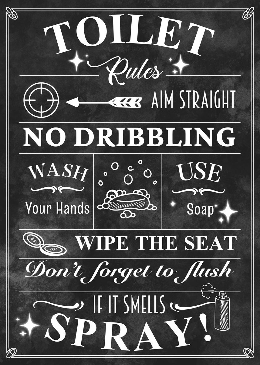 'Hand drawn Toilet Rules Sign' Poster, picture, metal print, paint by ...