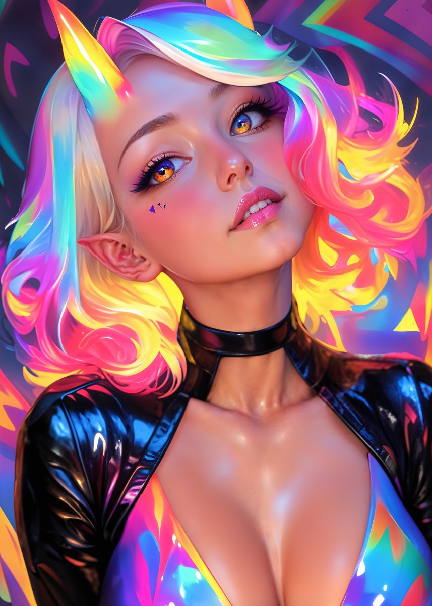 'Rainbow Demon Girl' Poster, picture, metal print, paint by shakes | Displate