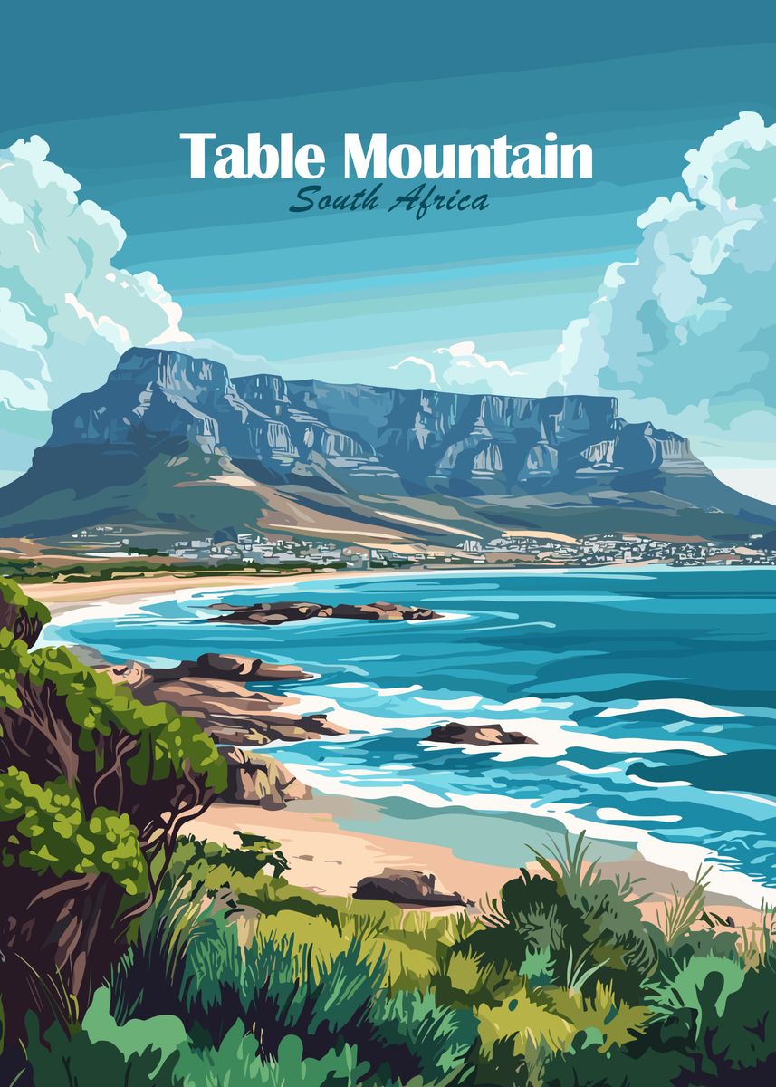 'Table Mountain, South Africa' Poster, picture, metal print, paint by ...
