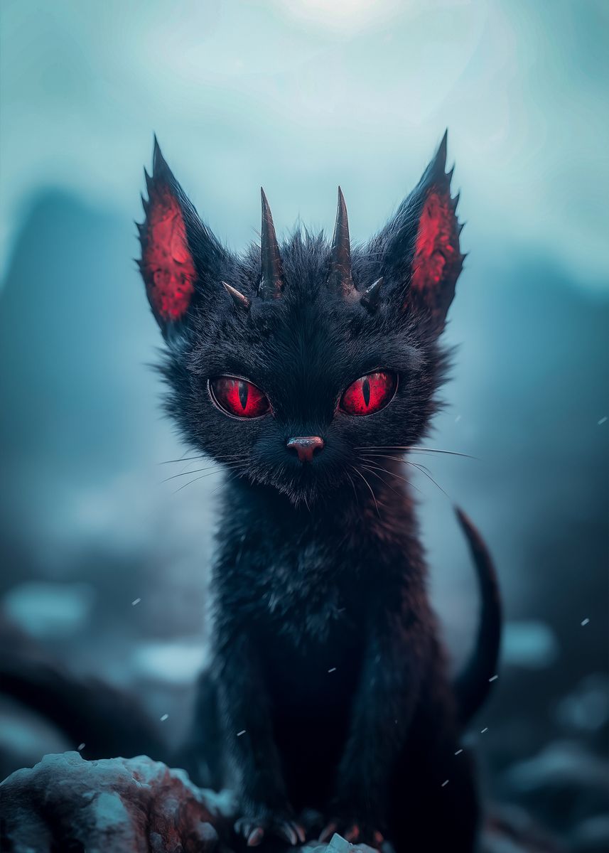 'Infernal Cute Cat' Poster, picture, metal print, paint by Moon Elf ...