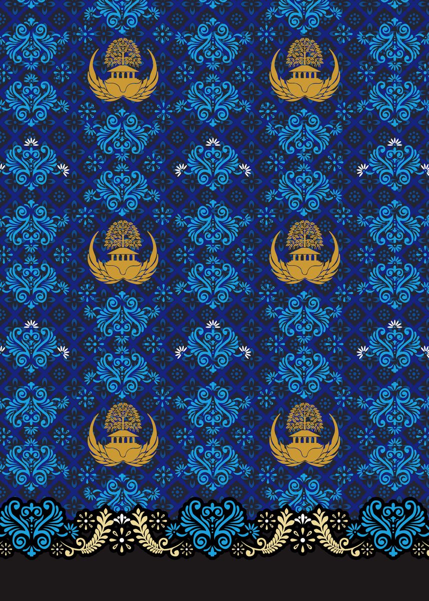 'Blue and Gold Batik Korpri Indonesia Pattern' Poster, picture, metal ...