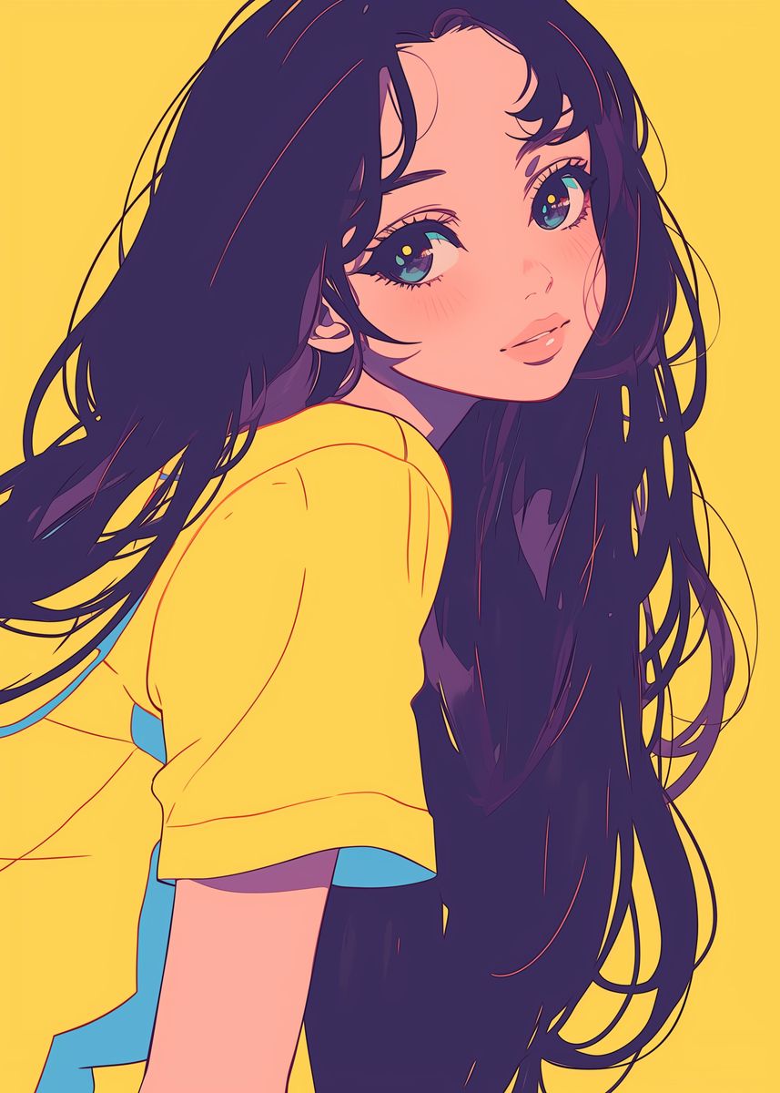 'Anime Girl with Long Hair' Poster, picture, metal print, paint by Luna ...