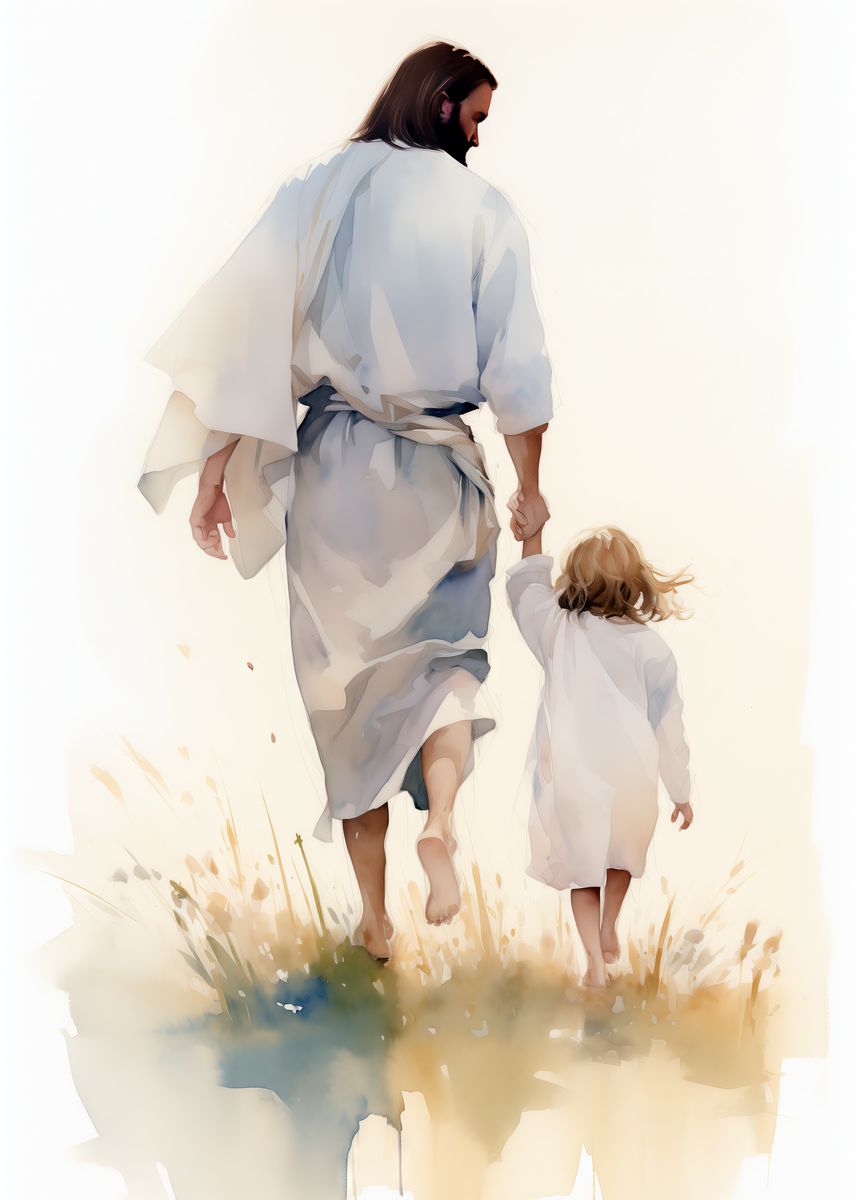 'Divine Guidance: Jesus and Child Walking' Poster, picture, metal print ...
