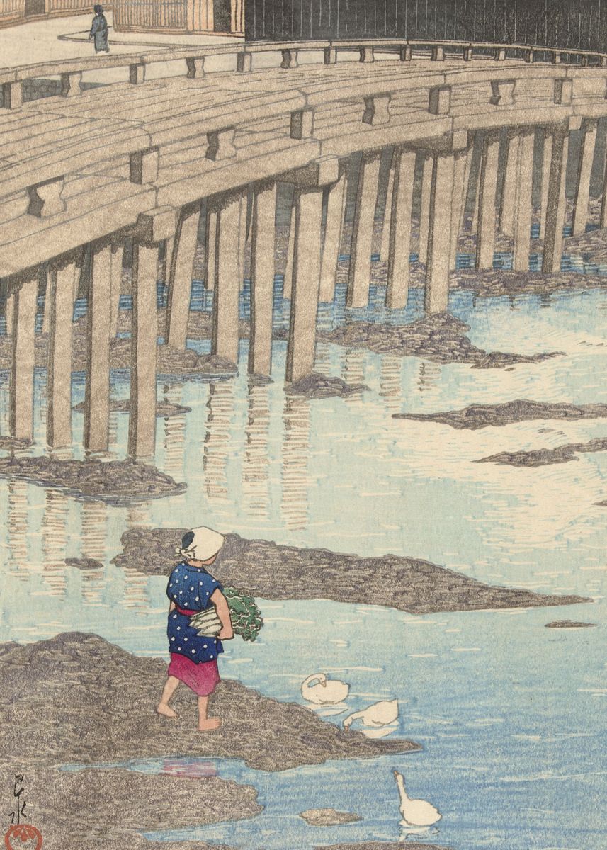 'Japanese Bridge and Swans' Poster, picture, metal print, paint by Tomi ...