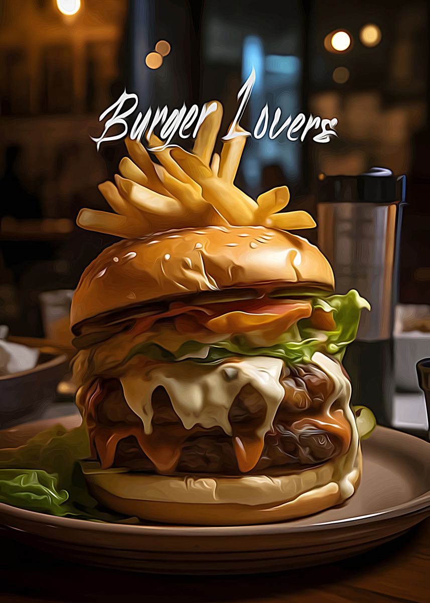 'Double Cheeseburger with Fries' Poster, picture, metal print, paint by ...