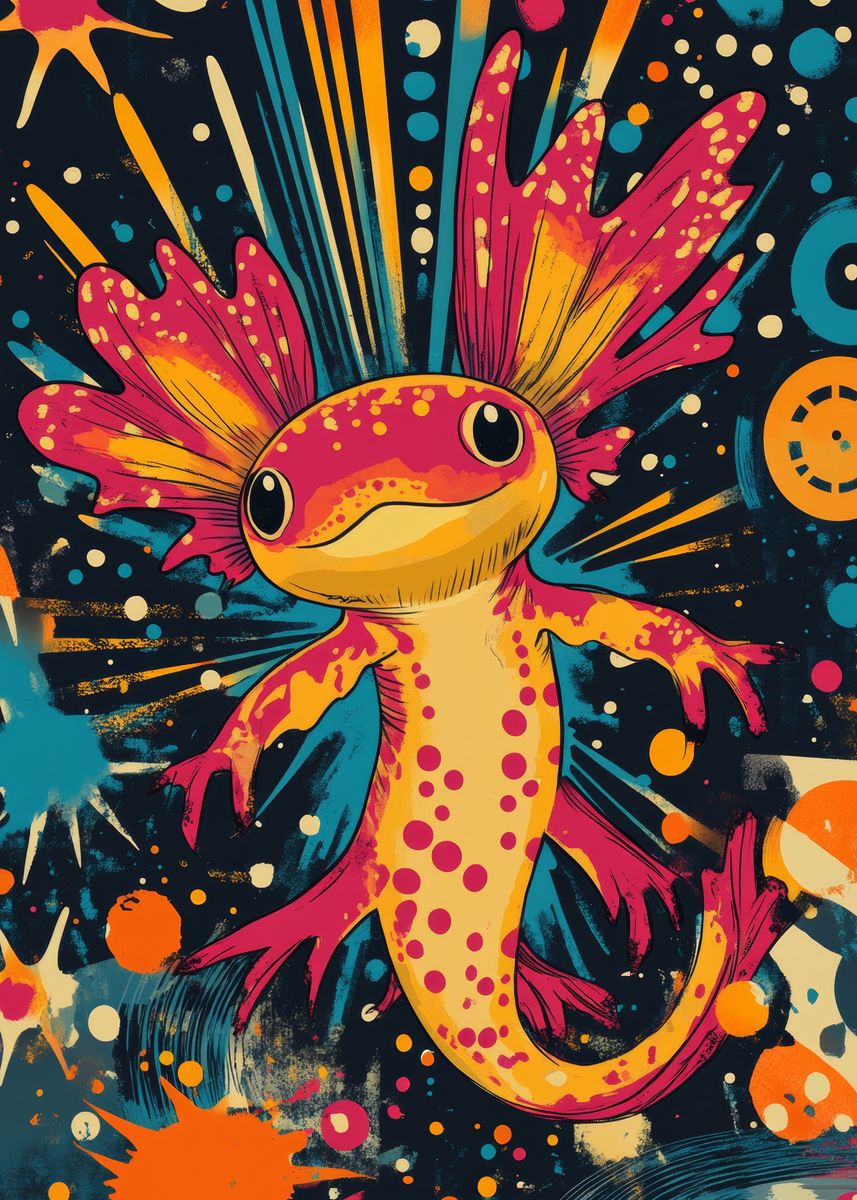 'Axoloti in Space | Playful Axolotl Pop Art | Colorful Amphibian Wall ...