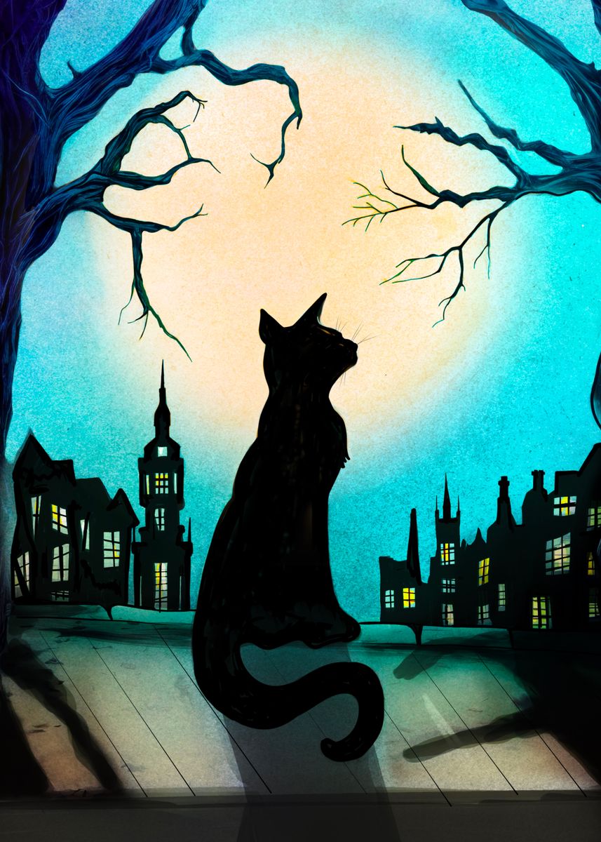 'Witches Cat' Poster, picture, metal print, paint by Heather Mowat ...