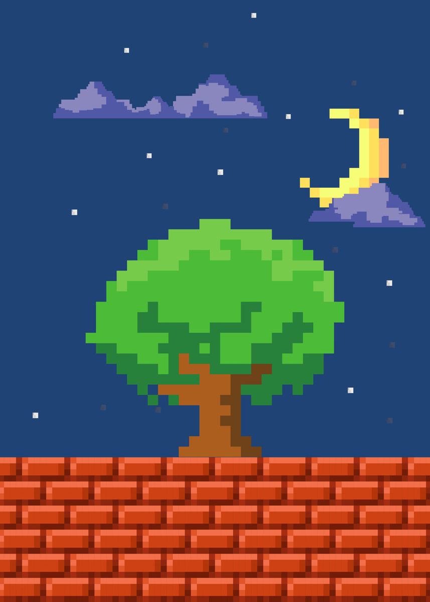 'Pixelated Night Scene' Poster, picture, metal print, paint by Rise ...