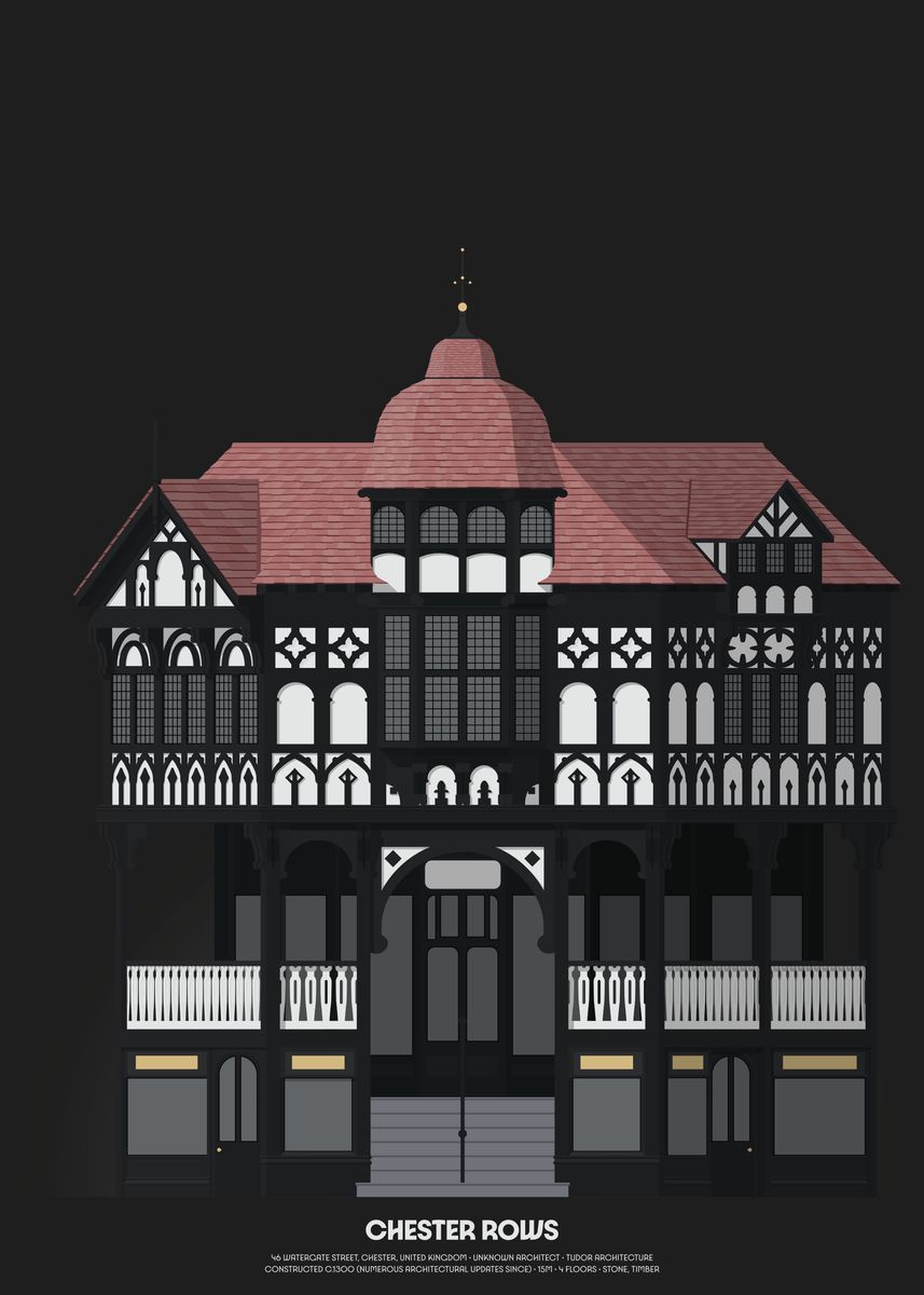 'Chester Rows Architecture Illustration' Poster, picture, metal print ...