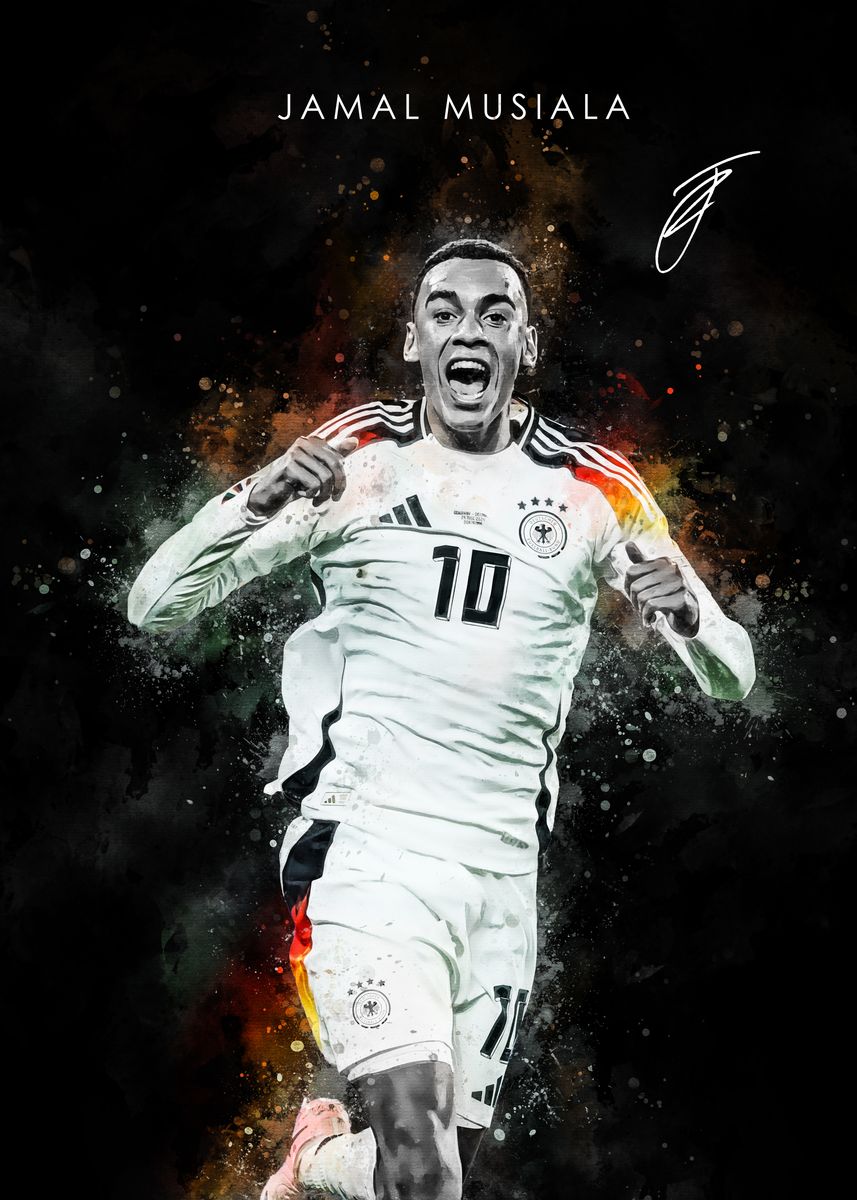 'Jamal Musiala Football Art' Poster, picture, metal print, paint by HANA STUDIO | Displate