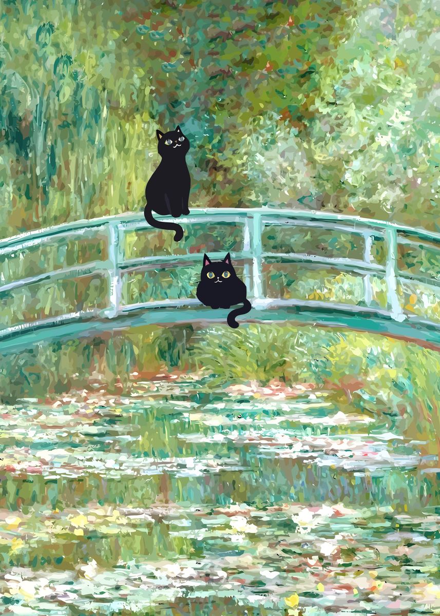 'Cats on Monet Bridge' Poster, picture, metal print, paint by Tiago Lay ...