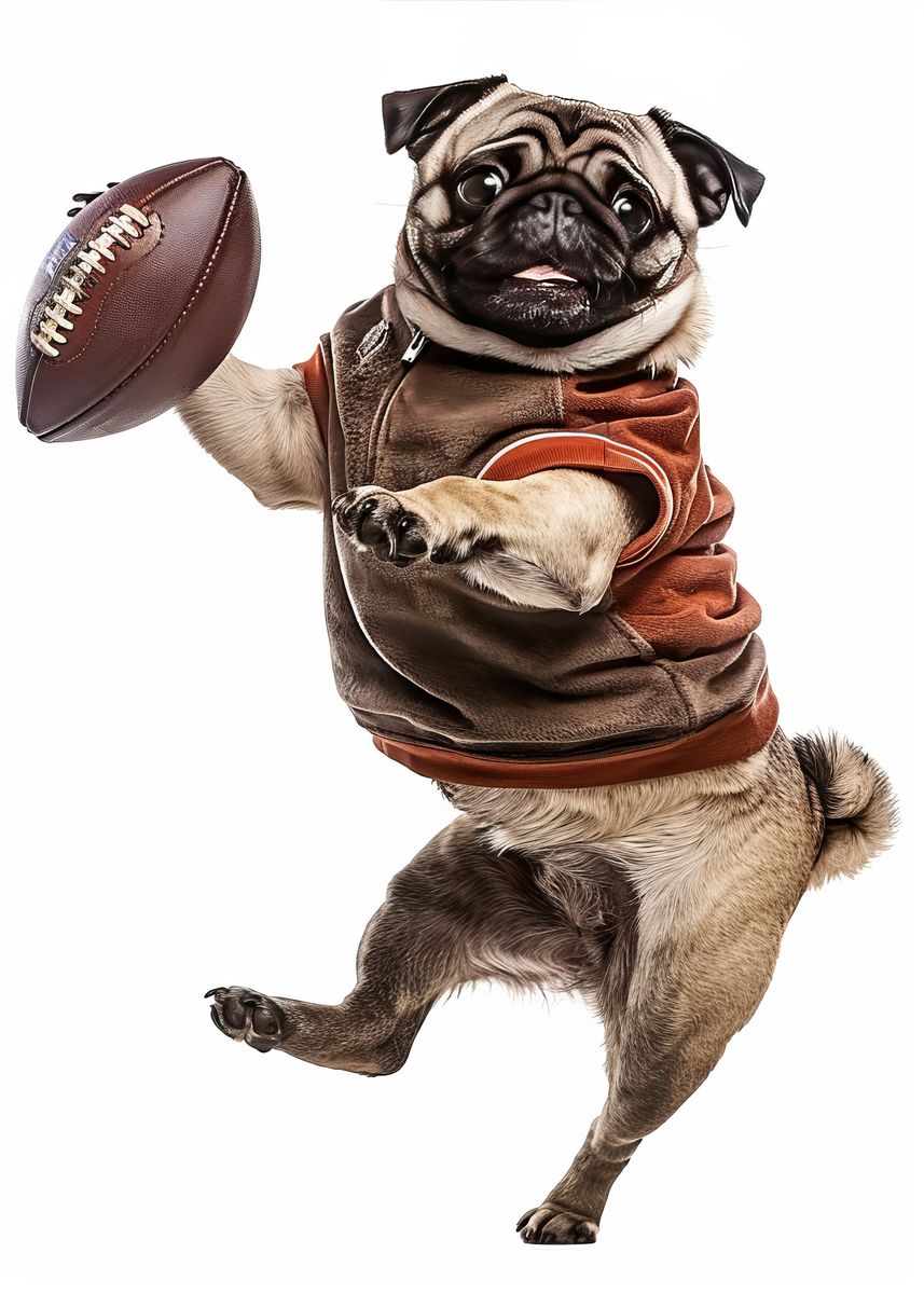 'Pug Playing Football' Poster, picture, metal print, paint by Henning ...