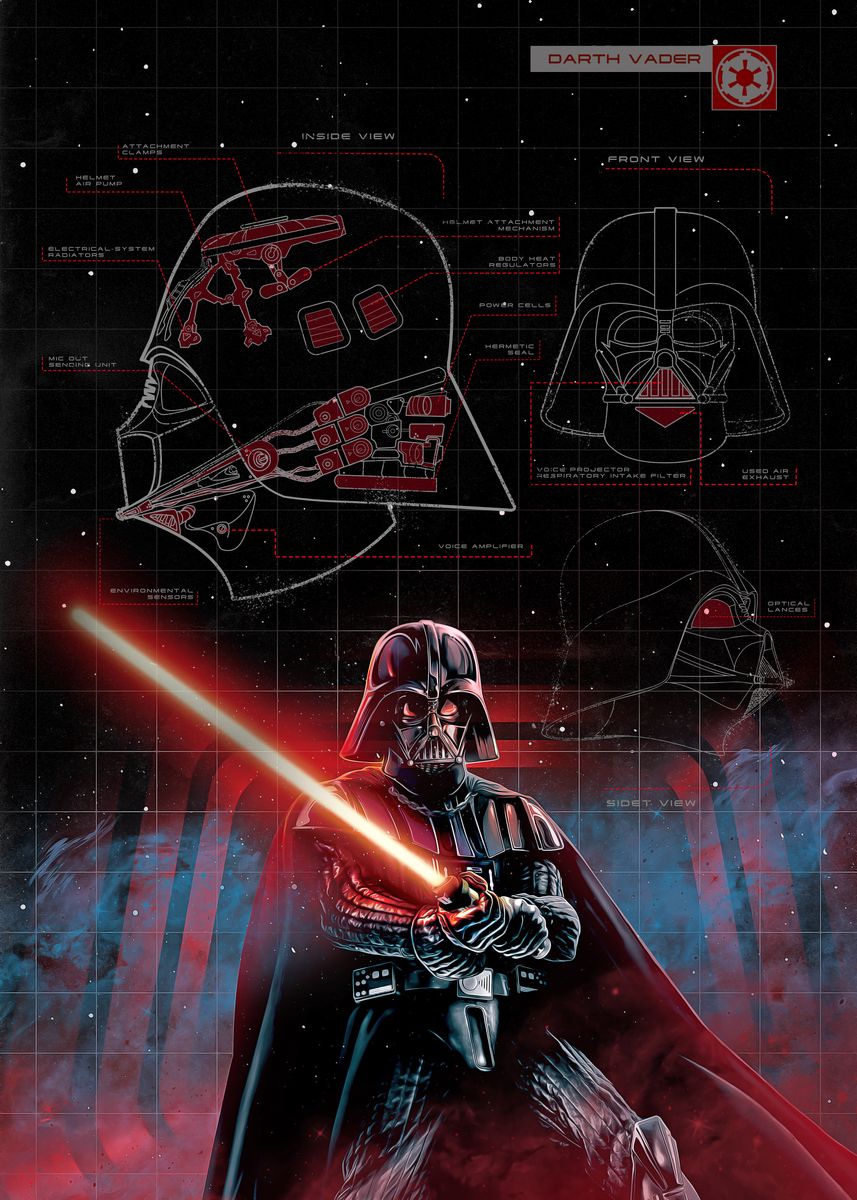 'Vader Helmet Schematic' Poster, picture, metal print, paint by Star ...