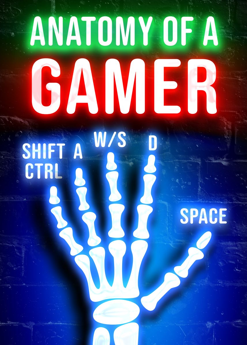 'Gamer Anatomy' Poster, picture, metal print, paint by Kitty Kit | Displate