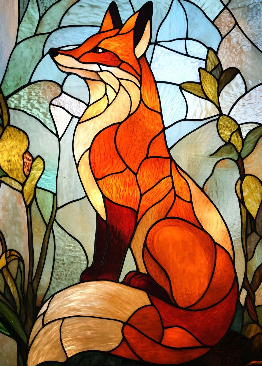 'Stained Glass Fox' Poster, picture, metal print, paint by Fionn Martin ...