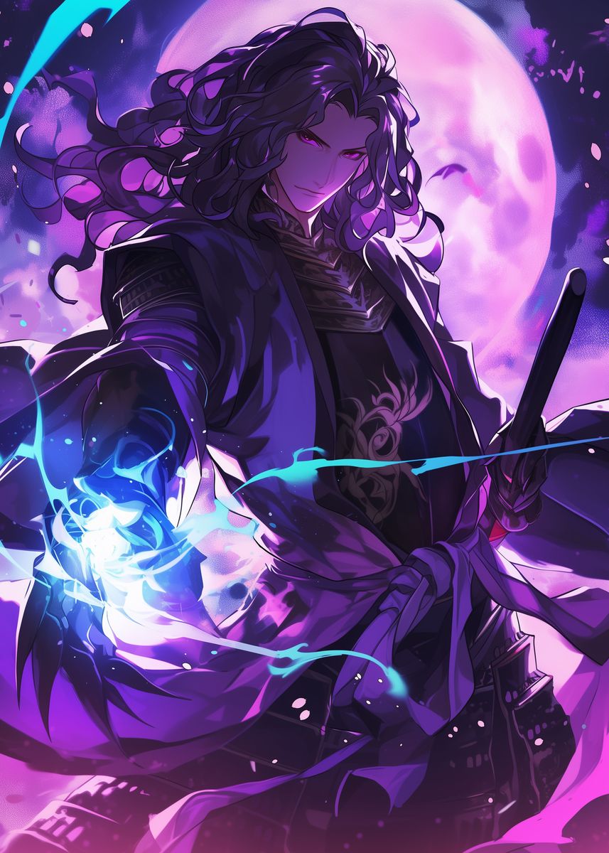 'Anime Male Character with Purple Hair' Poster, picture, metal print ...