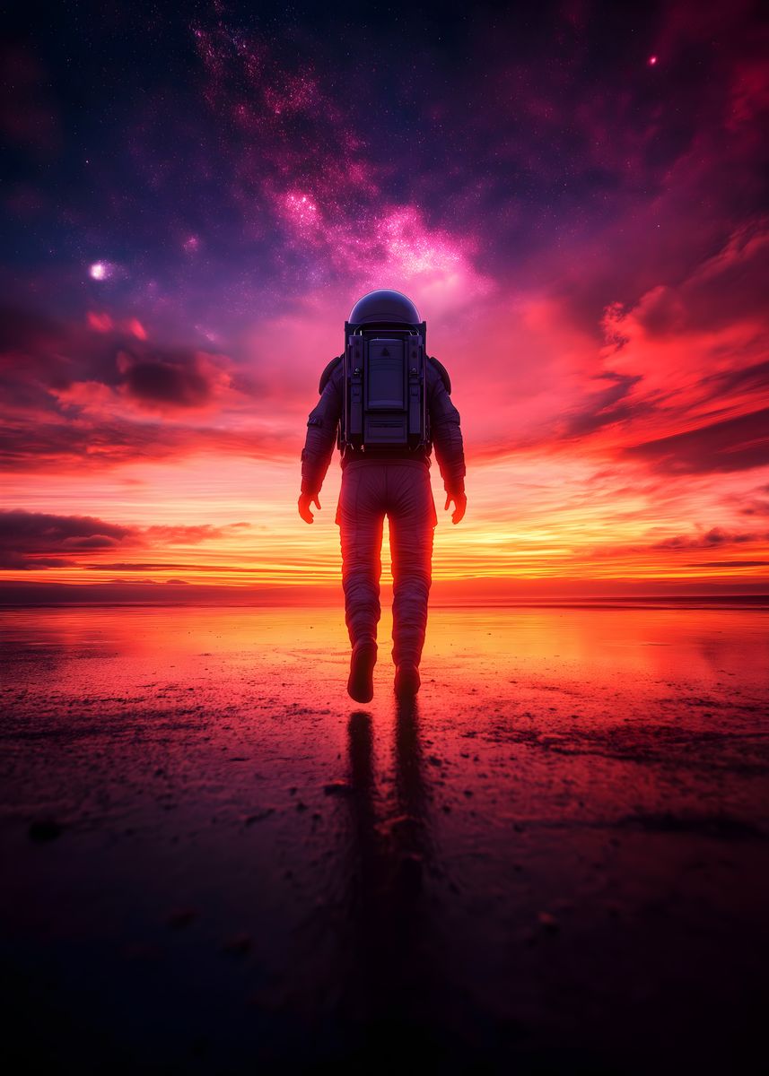 'Astronaut at Sunset' Poster, picture, metal print, paint by InkAura ...