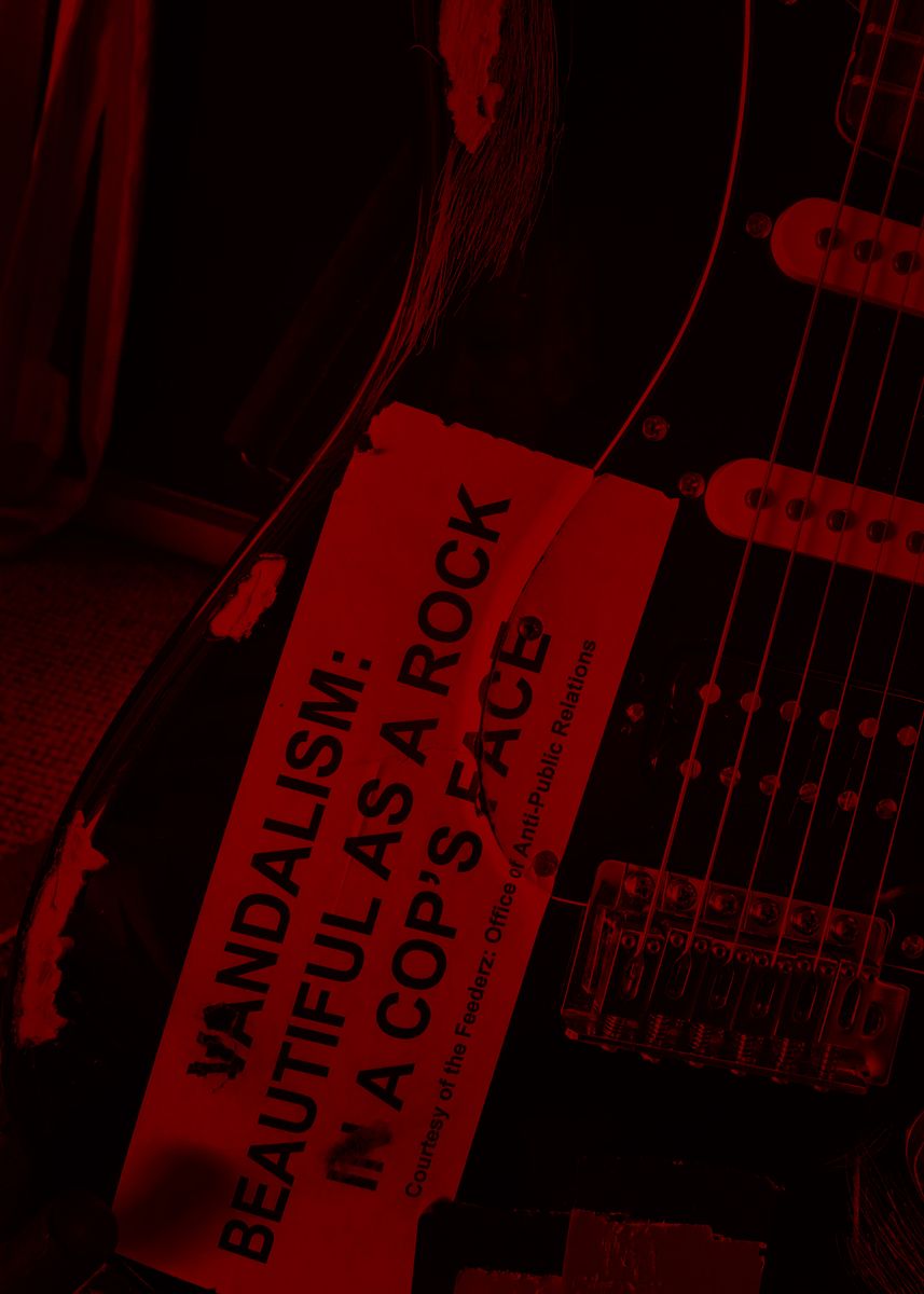 'Red Electric Guitar with Sticker' Poster, picture, metal print, paint ...