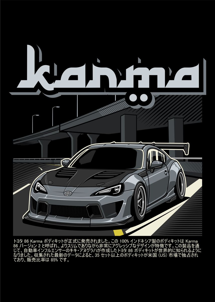 'Toyota 86 Karma Body Kit Grey' Poster, picture, metal print, paint by ...