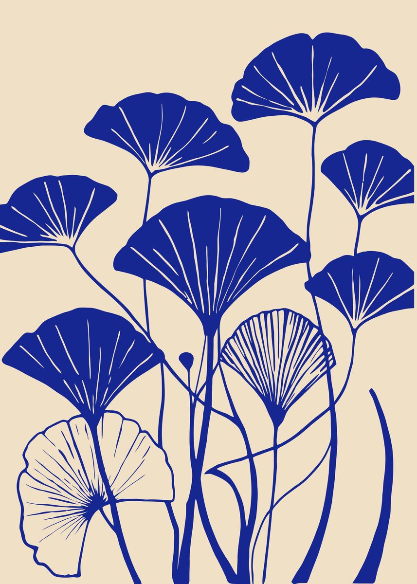 'Blue Ginkgo Leaves' Poster, picture, metal print, paint by HyggeStudio ...