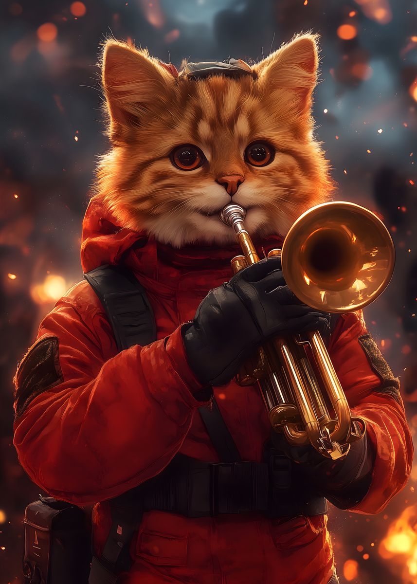 'Cat Playing Trumpet' Poster, picture, metal print, paint by Veda ...