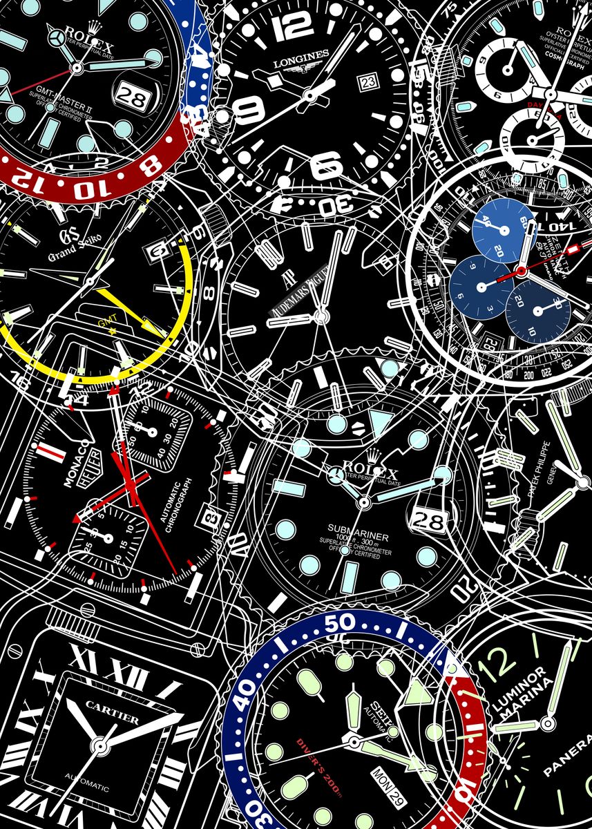 'Luxury Watch Collage' Poster, picture, metal print, paint by ...