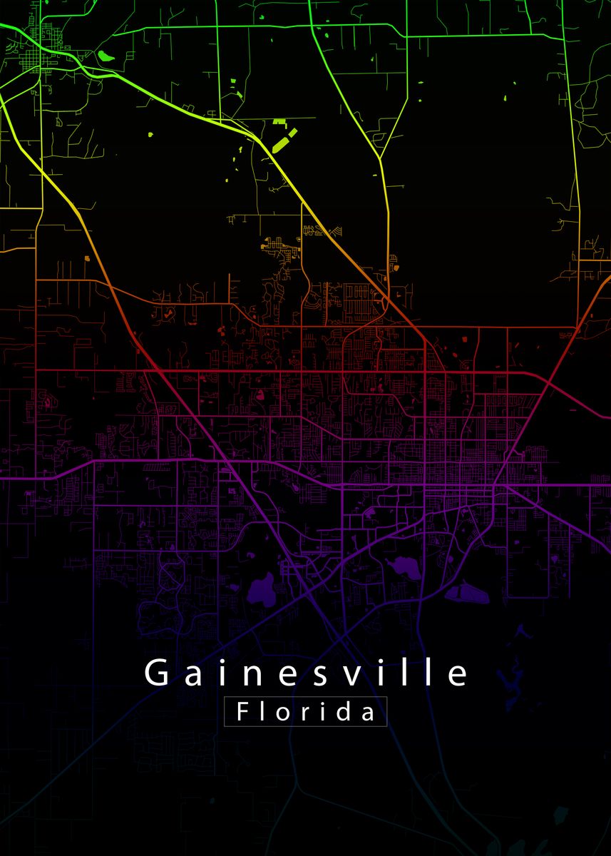 'Gainesville Florida City Map' Poster, picture, metal print, paint by ...