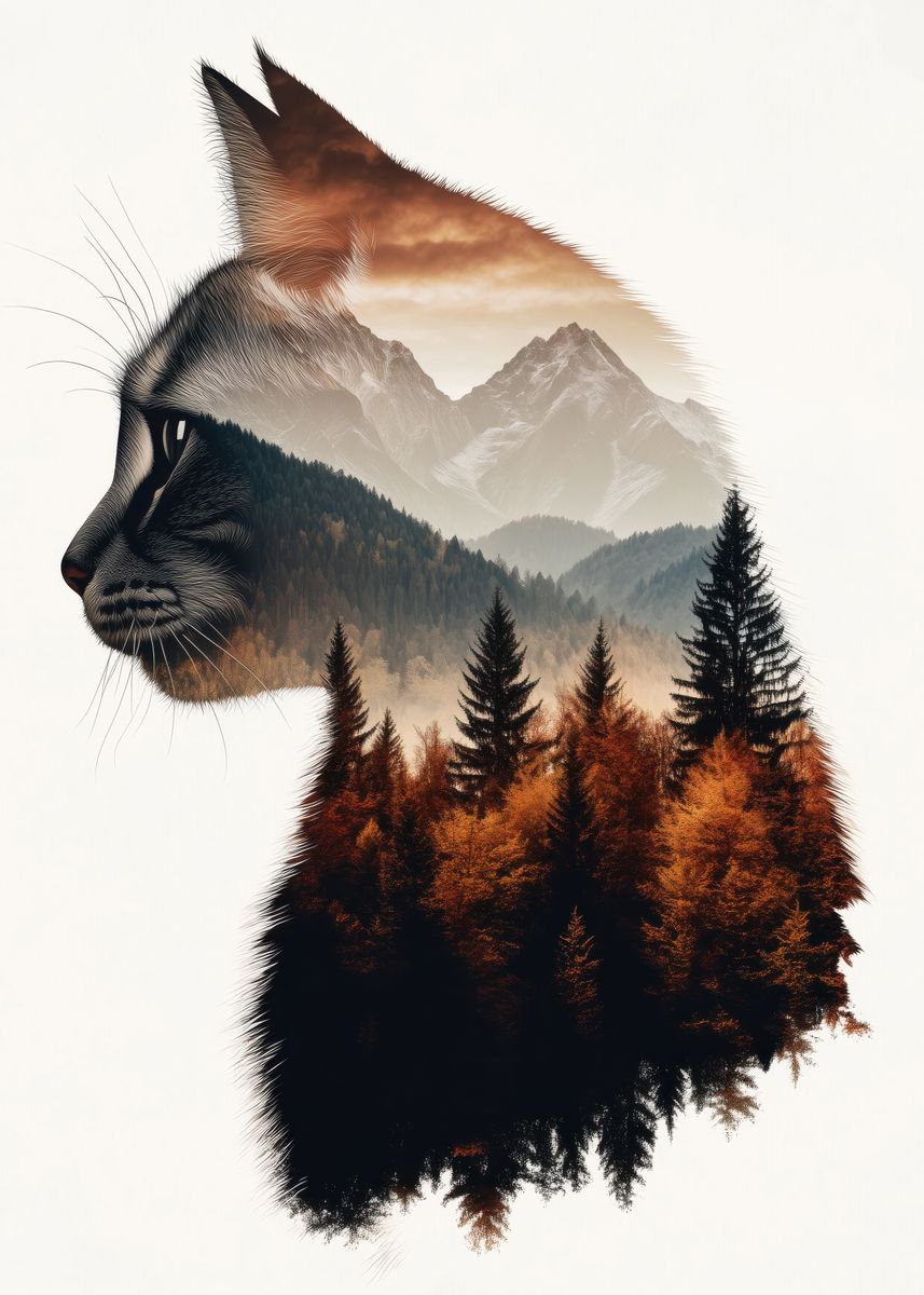'Cat Mountain Landscape' Poster, picture, metal print, paint by Design ...