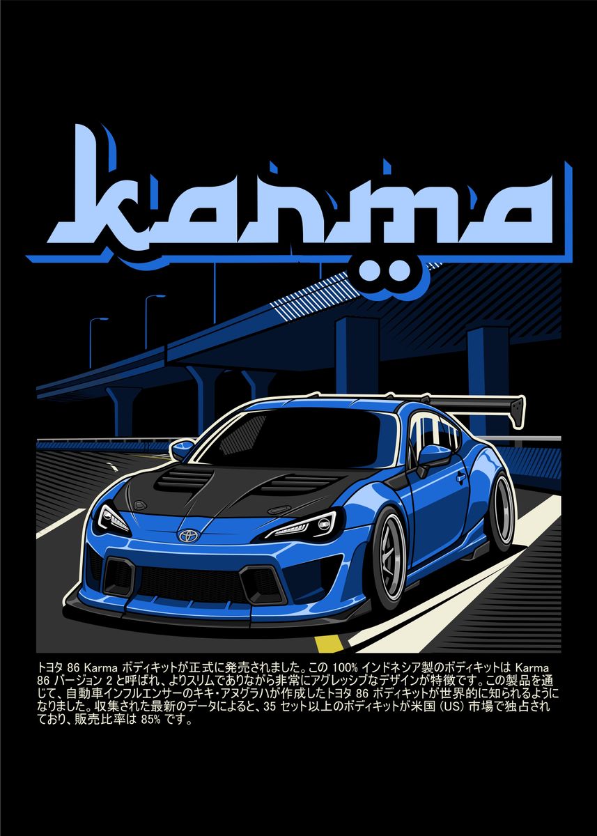 'Toyota 86 Karma Body Kit Blue' Poster, picture, metal print, paint by ...