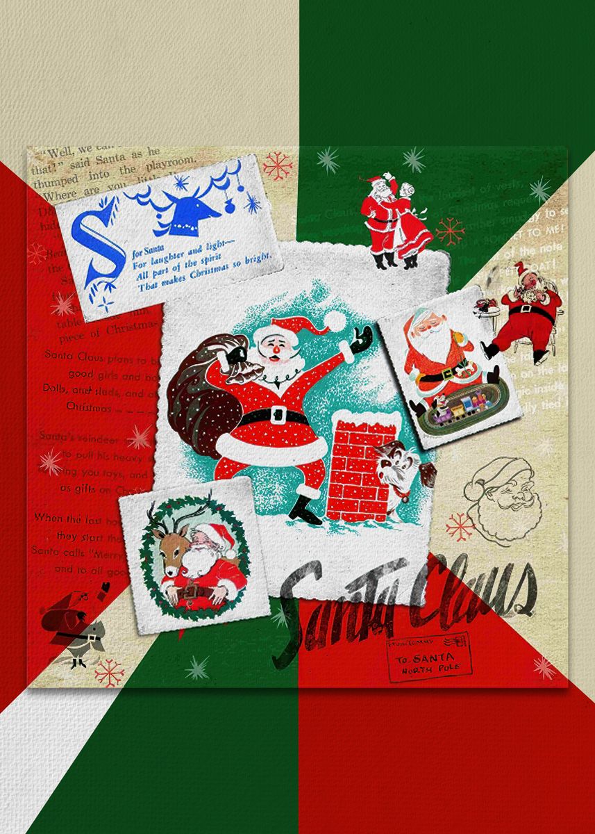 'Santa collage' Poster, picture, metal print, paint by American Vintage ...