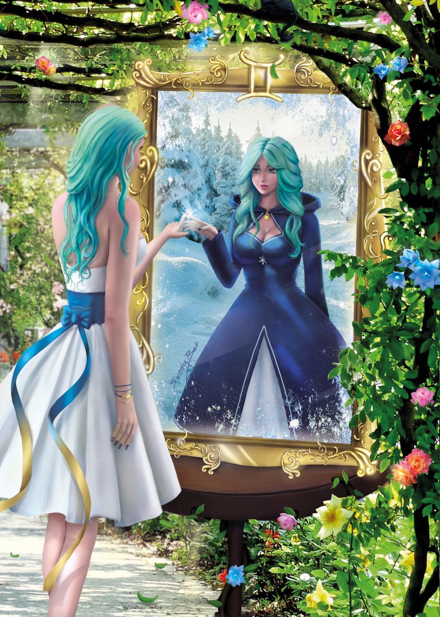 'Zodiac Sign Gemini - Mirror Reflection' Poster, picture, metal print, paint by SweetyBat | Displate